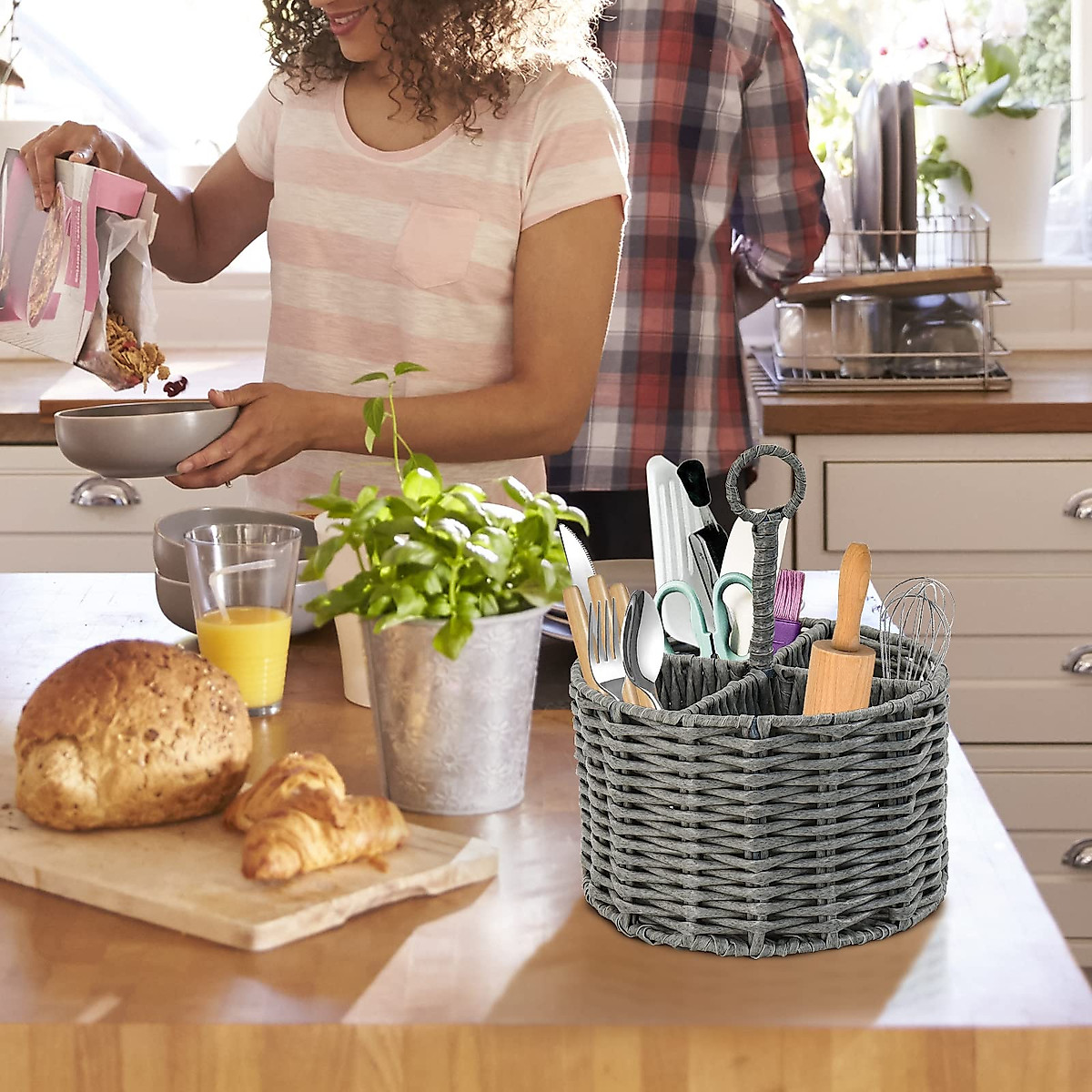 COZYYROME Utensil Caddy for Kitchen Countertop,Cooking Utensil Holder Counter Utensil Crock Holder for Kitchen Large Utensil Flatware Organizer,Kitchen Utensil Caddy With 4 Compartments