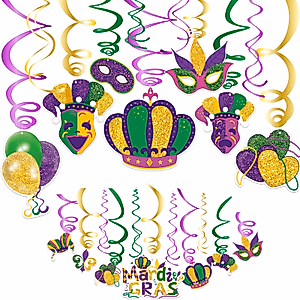 FANCY LAND Mardi Gras Hanging Decoration 30PCS Mardi Gras Swirls Ceiling Carnival Party Decoration