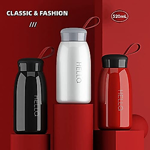 Insulated Water Bottle 520ml Stainless Steel Double Wall Vacuum Mug Thermos with Silicone Handle Sealed Insulated Sports Flask Leakproof Beverage Coffee Bottle for Biking Camping Office Car, Red
