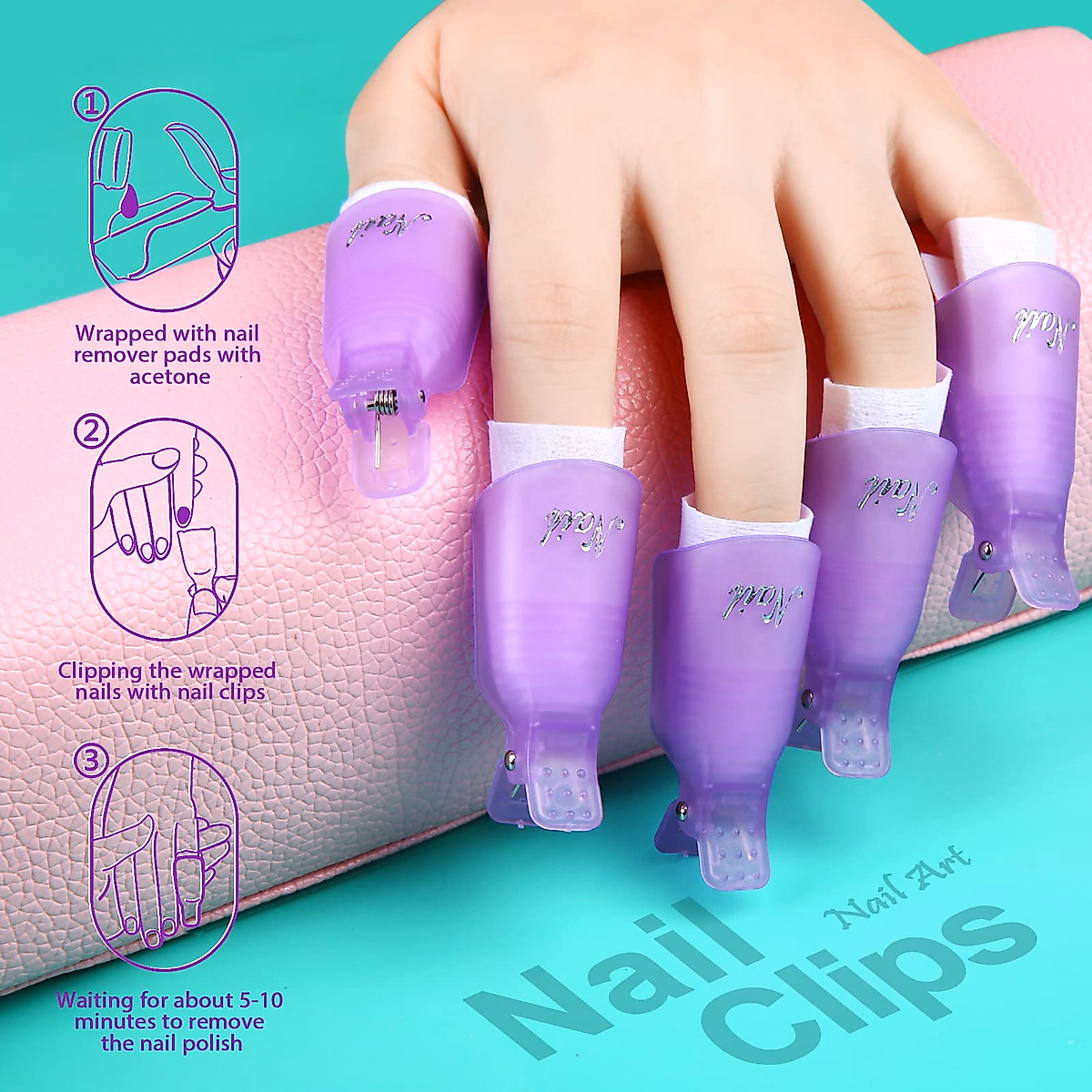 Teenitor Nail Gel Remover Tools Kit with Nail Remover Clips, Nail Remover Pads, Cuticle Oil, Nail Brushes, Nail File Buffer Block, Cuticle Peeler, Cuticle Pusher