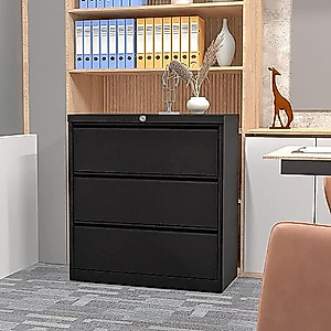 GangMei 3 Drawer Lateral File Cabinet, Metal Lateral File Cabinets with Lock, Legal Size Steel Lateral Filing Cabinet for Office and Home