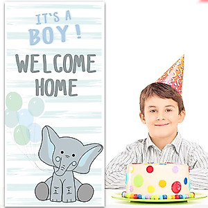 It’s A Boy Welcome Home Cute Cartoon Elephant Banner Background Photo Booth Props Animal Theme Decor for Boy Prince Wild One Safari Baby Shower 1st Birthday Party Favors Supplies Decorations Backdrop