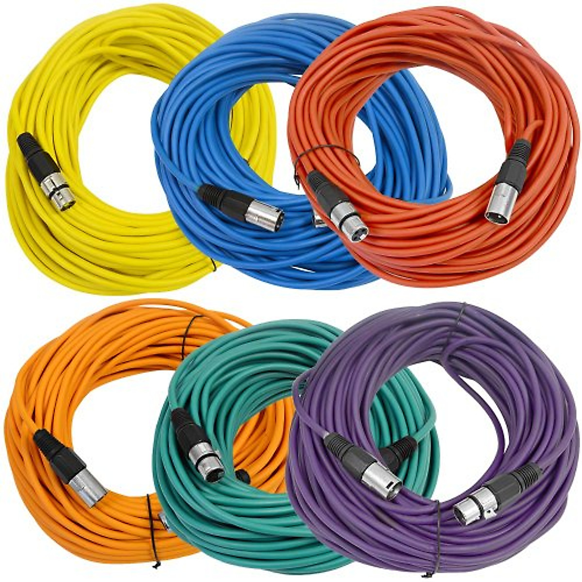 Seismic Audio - SAXLX-100-6 Pack of 100' Multiple Color XLR Male to XLR Female Microphone Cables - Balanced - 100 Foot Patch Cords