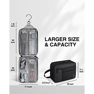 BAGSMART Travel Toiletry Bag, Toiletry Bag for Women and Men with Hanging Hook, Water-resistan Dopp Kit Door Room Essentials Makeup Cosmetic Bag, Shaving Bag Organizer for Traveling, Camping Black