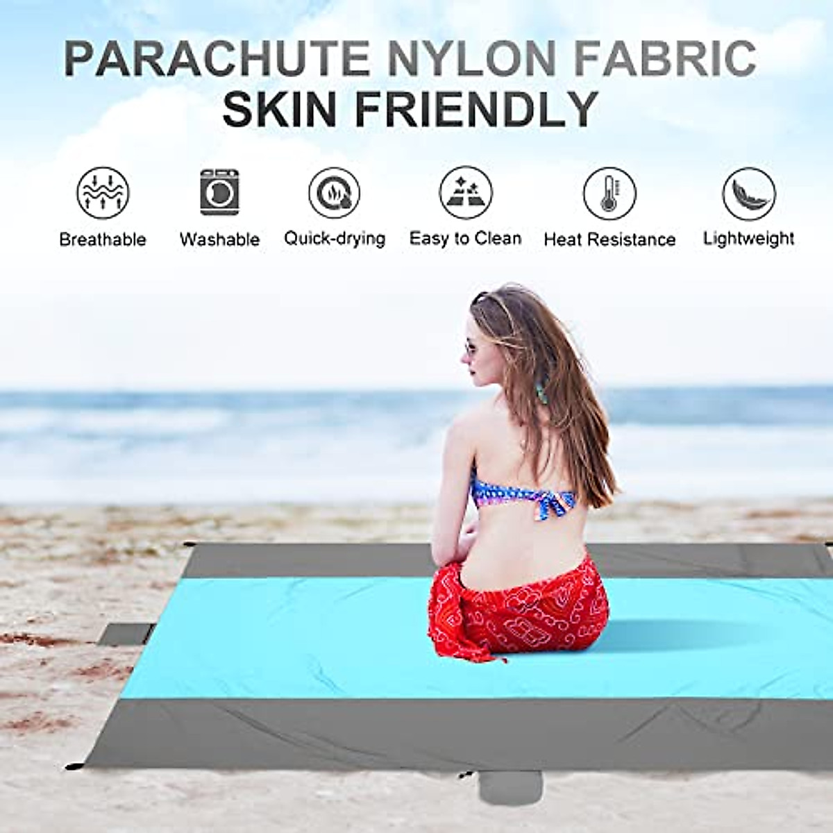 Buheco Beach Blanket Waterproof Sandproof Oversized Beach Mat Sand Free 10x9ft with 4 Stakes and 8 Pockets-Outdoor Extra Large Foldable Lightweight Picnic Blanket for Vacation-Camping-Hiking-Travel