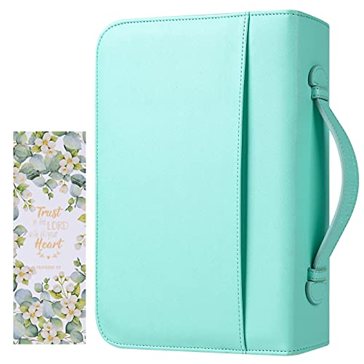 Bible Cover Case for Women with a Matched Bookmark Floral PU Leather Bible Cover Bag with Pockets and Zipper for Standard and Large Size Study Bible 10.8"x7.8"x2"