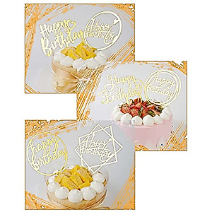 18 Pcs Gold Happy Birthday Acrylic Cake Decoration, Double-Sided Glitter of Birthday Cake Topper for Children or Adults