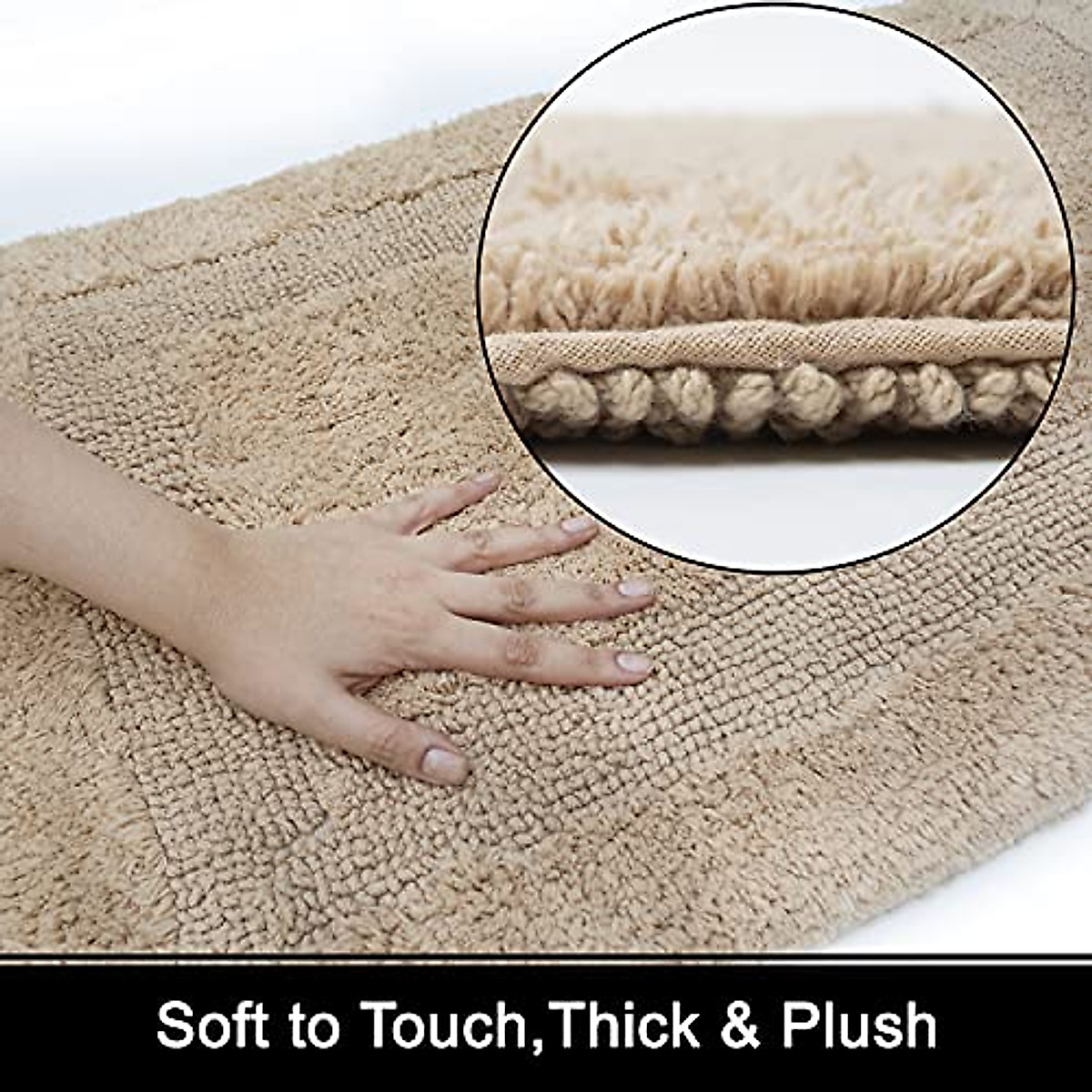 Chardin home - 100% Cotton Reversible Bathroom 2-Piece Bath Rug Set – 21”x34” & 17”x24”, Loop/Cut Pattern Absorbent Super Soft Comfort Quick Dry Durable Hotel Spa mats, Machine Washable, Beige
