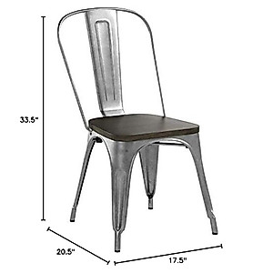 DHP Fusion Metal Dining Chair with Wood Seat, Distressed Metal Finish for Industrial Appeal, Set of two, Antique Gun Metal