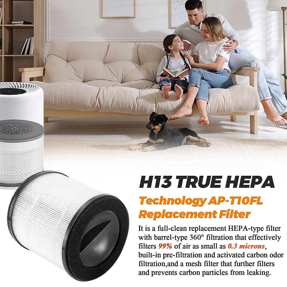AP-T10FL AP-T10 Air Purifier Filter Replacement for Homedics Air Purifier by Blutoget - Fit for Homedics Total Clean Air Purifier AP-T10-BK AP-T10-WT-360 Degree H13 True HEPA with Activat Carbn 2Pack