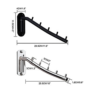 Zivisk 2 Pcs Folding Wall Mounted Clothes Suit Hangers Rack with Swing Arm Stainless Steel Heavy Duty Coat Hook for Bathroom, Bedroom, Laundry Room - Black