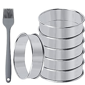 YOLOPLUS+ 3.15 Inch English Muffin Rings, 6PCS Double Rolled Stainless Steel Crumpet Tart Rings for Baking, Metal Pastry Ring Mold for Dessert Food Making Tool