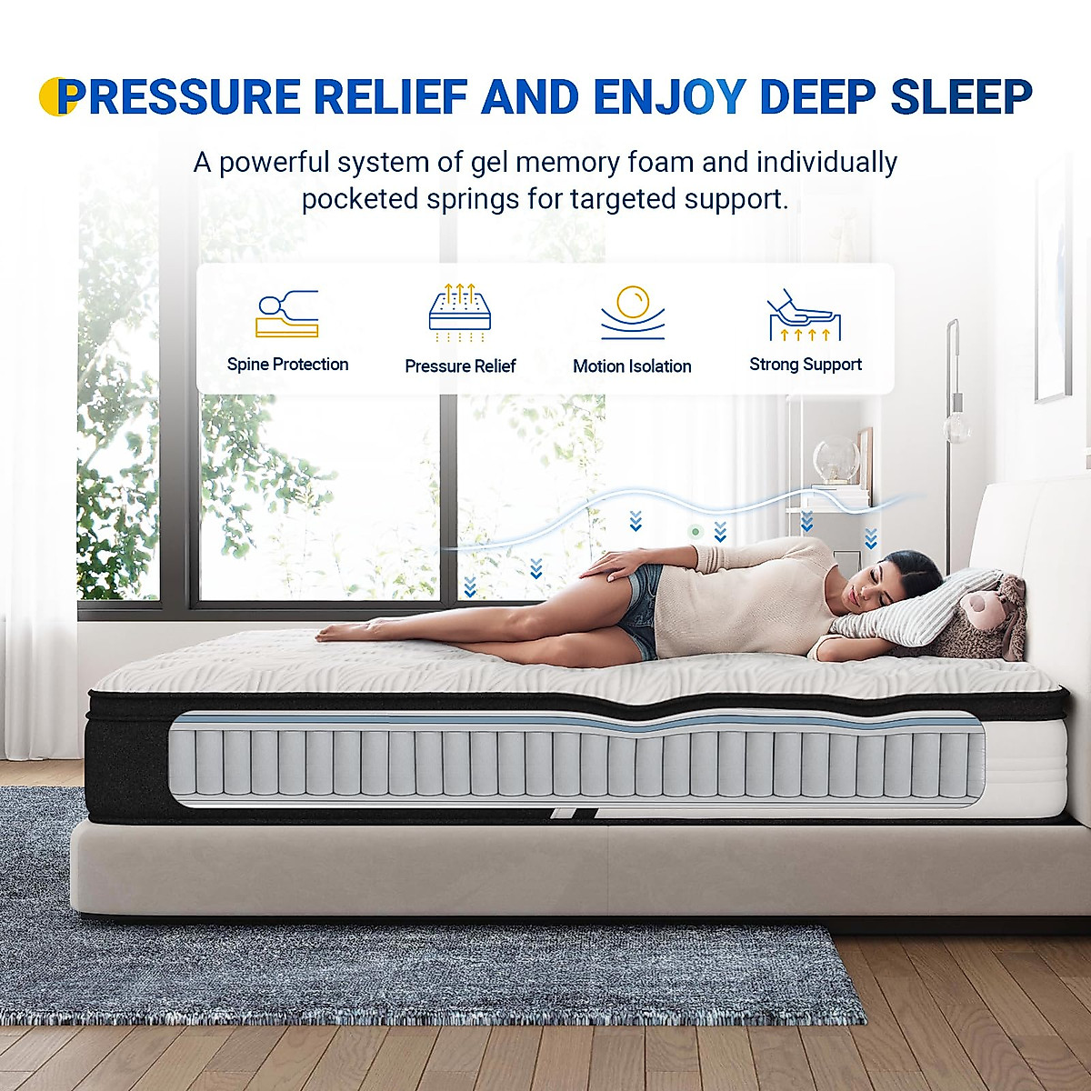 Avenco King Mattress, 10 Inch Innerspring Hybrid Mattress with Gel Memory Foam and Pocket Springs King Size Mattress for Motion Isolation, Pressure Relief & Supportive, CertiPUR-US Certified