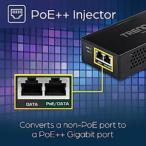 TRENDnet Gigabit PoE++ Injector, Convert A Non-PoE Port to A PoE++ Gigabit Port, PoE (15.4W), PoE+ (30W), Or PoE++ (95W), Up to 100m (328 ft), Integrated Power Supply, Black, TPE-119GI