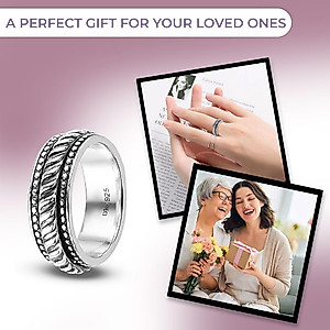 Shop LC Spinner Anxiety Rings for Men Women 925 Sterling Silver Swirl Statement Jewelry Wedding Band Stress Relief Gifts for Women Size 10 Birthday Gifts