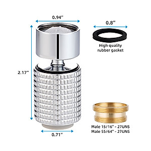 Hibbent Faucet Aerator, 360 Degree Swivel Kitchen Sink Faucet Aerator, Dual-function Bathroom 2-Flow Sprayer Faucet Head, Faucet Replacement Part, 55/64 Inch-27UNS Female Thread-Chrome