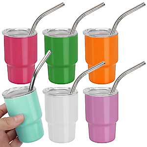 Yizhet 6 Pcs 2 oz Mini Tumbler Shot Glass with Straw and Lid, Sublimation Mini Shot Glass Tumblers, Stainless Steel Shot Glasses Set for Wedding Party Cocktail Coffee Whiskey (6 Colors)