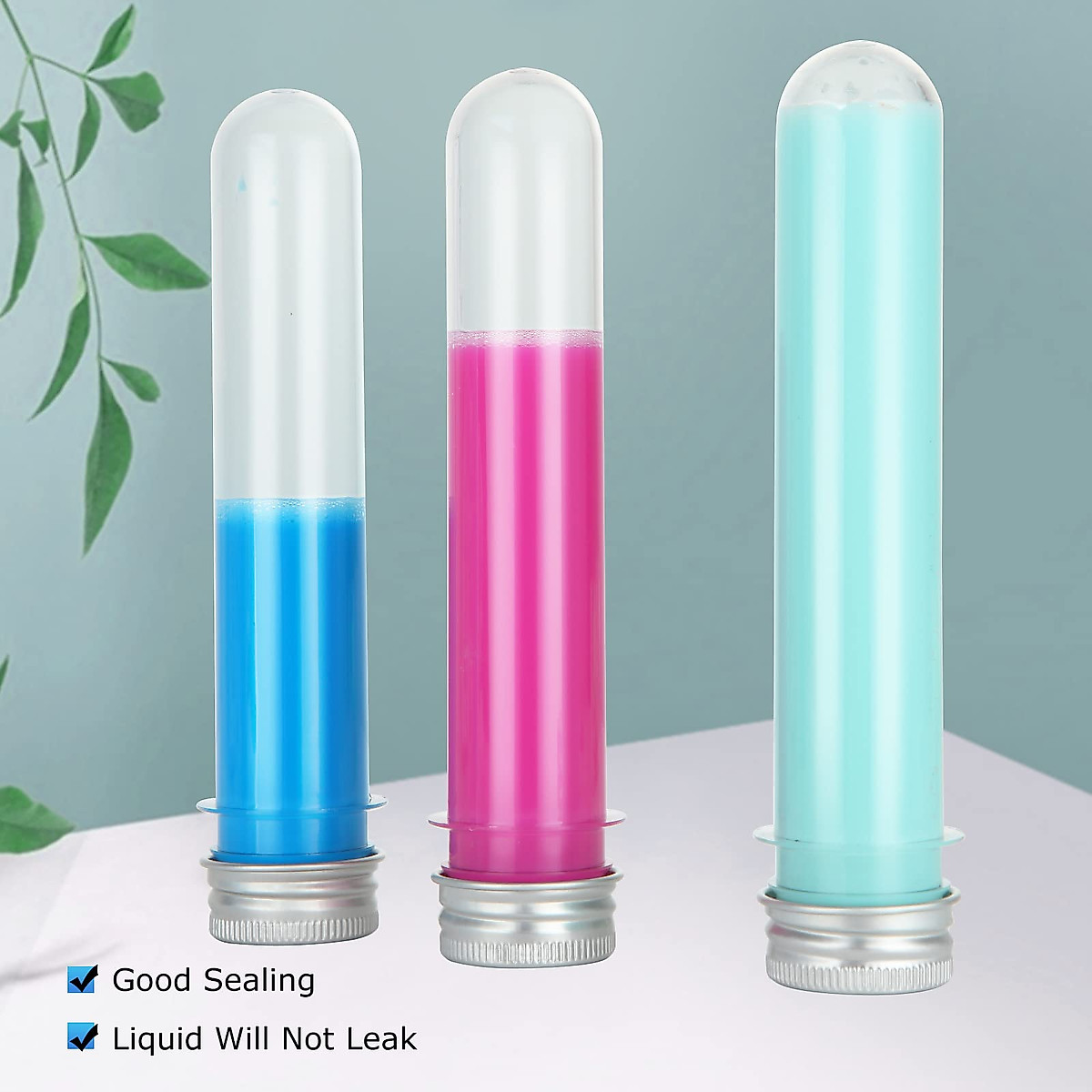 ACXFOND 60Pcs Clear Plastic Test Tubes with Caps 45ml Clear Candy Tubes Plastic Tubes for Bath Salts, Candy, Beads Storage, Science Lab, Party