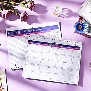 2024 Calendar - 2024 Wall Calendar, JAN. 2024 - DEC. 2024, 11" x 8.5", 12 Monthly Calendar 2024 with Twin-Wire Binding + Hanging Hook + Unuled Blocks with Julian Dates - Purple