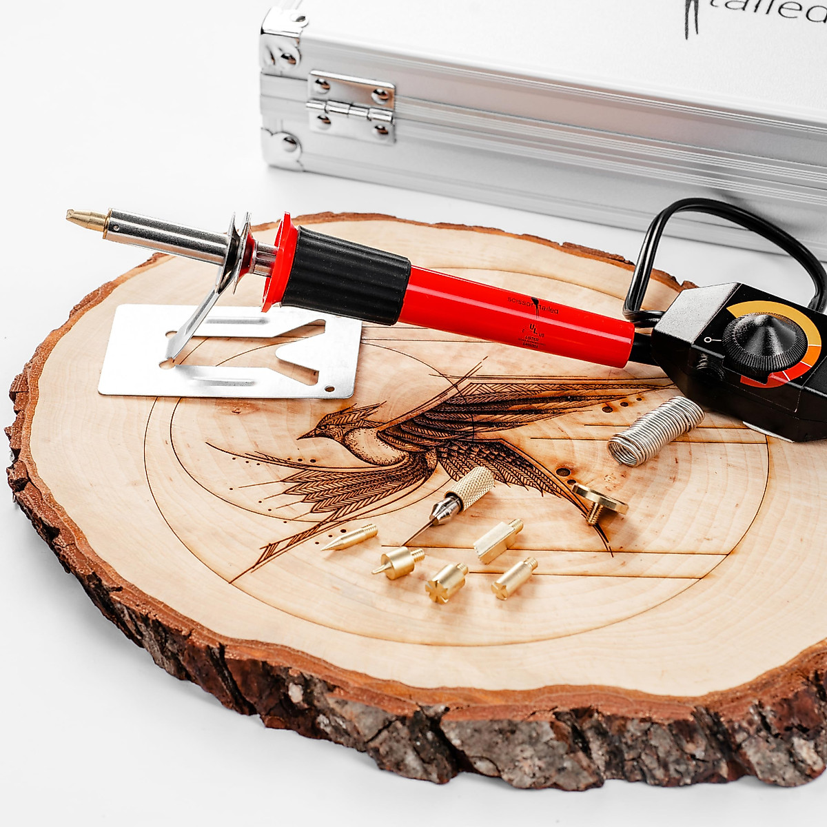 Premium Wood Burning Kit 43PCS | 36Tips, Adjustable Temperature Pen With Stand, Metal Stencil & Pliers. Free Deluxe Case & How To. Complete Gift For An Effortlessly Mastering The Art Of Pyrography