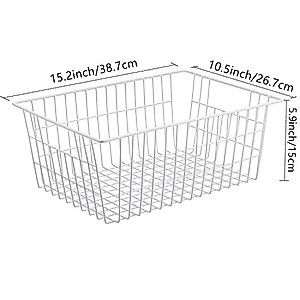 iPEGTOP Wire Storage Freezer Baskets, Set of 4 Large 15.2" Farmhouse Organizer Storage Bins Fridge Basket Rack with Handles for Kitchen Cabinets, Pantry, Office, Bathroom Organization- White