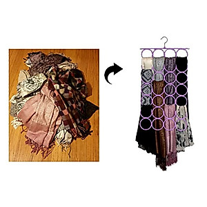 Marcus Mayfield Scarf Hanger & Closet Organizer, The No Snags Best Space Saving Scarf & Tie Hanger & Holder for Scarves, Pashminas & Infinity Scarves | Stores Over 2 Dozen Accessories (1-Purple)