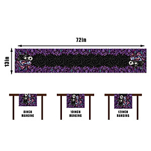 Rvsticty Linen Halloween Table Runner Halloween Gothic Skull Tablecloth Day of The Dead Roses Skull Decor Halloween Decorations and Supplies for Home Kitchen Table-13×72’’