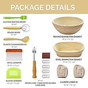 BaverlyBlue 9 Inch Round & 10 Inch Oval Rattan Banneton Baskets Set for Bread Proofing, Natural Rattan Cane Material, Ideal for Home Bakers