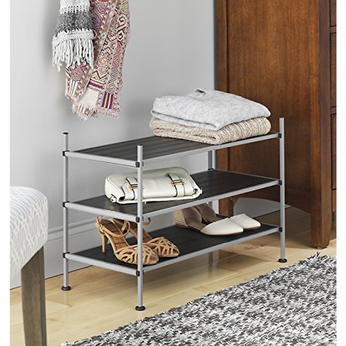 Whitmor 3 Tier Closet Storage Shelves - Shoe Rack and Home Organizer