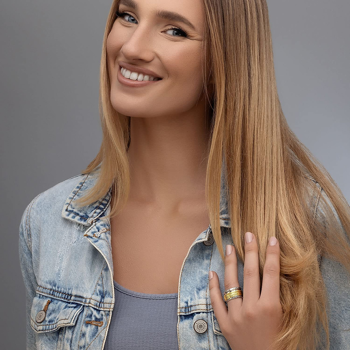 JEAN RACHEL JEWELRY 925 Sterling Silver Rotating Spinner Ring With 5 One Micron 14K Gold Plated, Hypoallergenic, Nickel and Lead-free, Artisan Handcrafted Designer Collection, Made in Israel