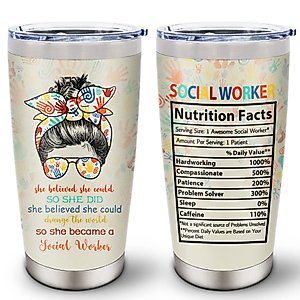 ZANIION Social Worker Gifts For Women Tumbler, Best Social Worker Gifts - Appreciation Gift For Social Workers - Funny Social Works Birthday Gift Ideas Coffee Cup 20oz