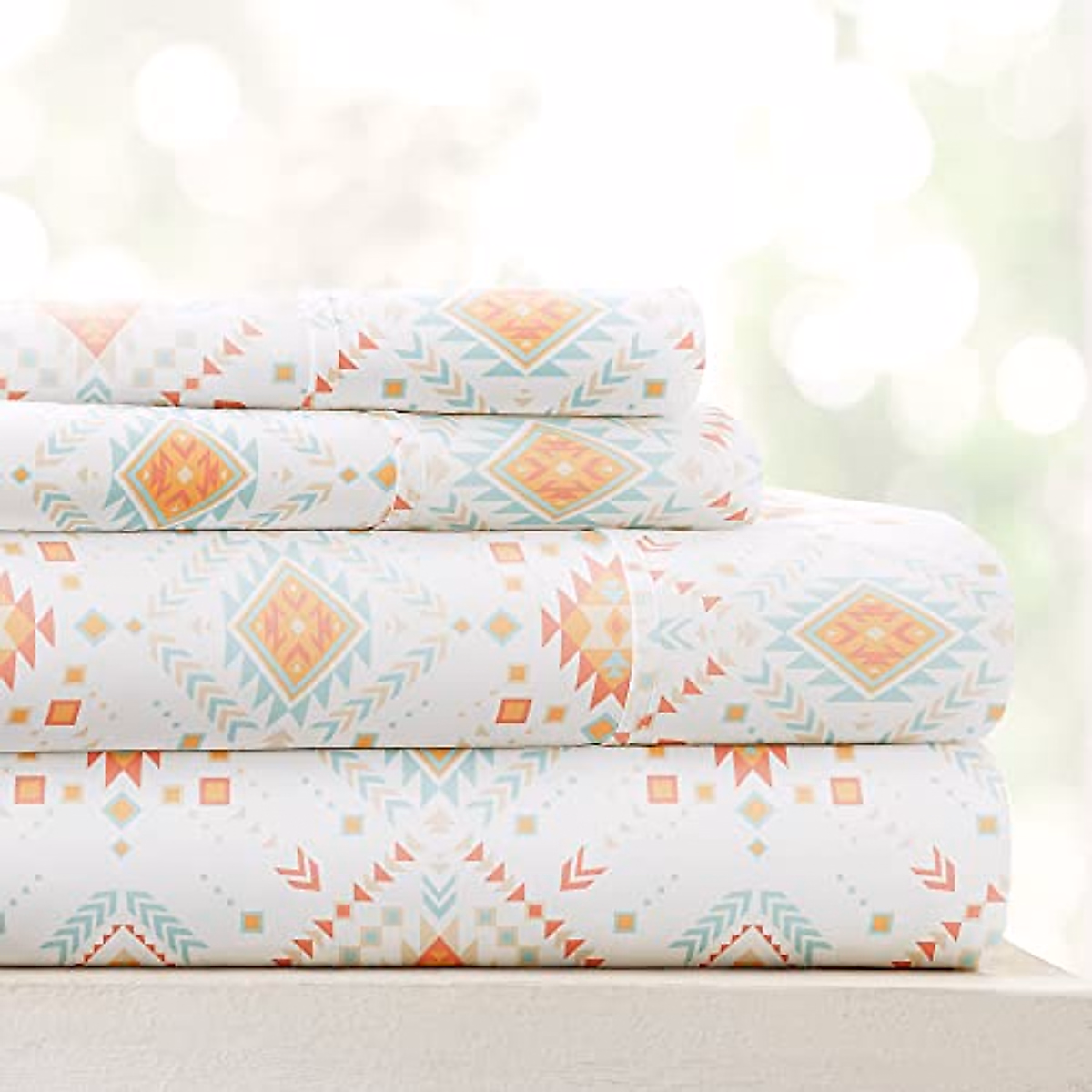 Linen Market 4 Piece King Bedding Sheet Set (Aztec Coral) - Sleep Better Than Ever with These Ultra-Soft & Cooling Bed Sheets for Your King Size Bed - Deep Pocket Fits 16" Mattress