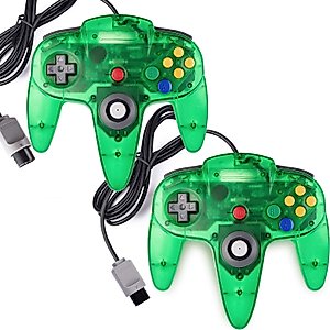 2 Pack Classic Controller for N64 Gaming, miadore Wired Retro Game Pad Joystick Remote Joypad for N64 Video Game System N64 Console - Jungle Green