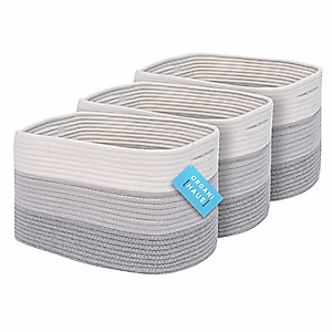 OrganiHaus Woven Baskets for Storage Set of 3 | Small Woven Baskets for Organizing | Cotton Rope Baskets for Storage | Towel Baskets for Bathroom | Decorative Soft Storage Basket Bins - Grey Basket