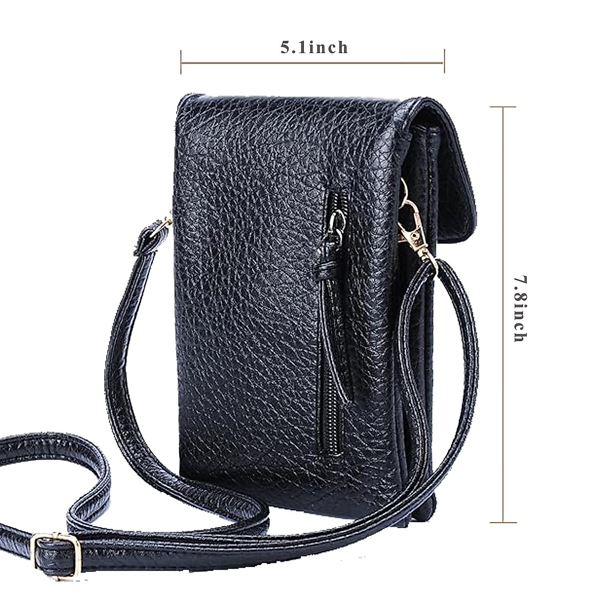 WITERY Leather Crossbody Cell Phone Purse for Women- Black Lightweight Small Cross Body Cell Phone Wallet Pouch Shoulder Bag with Shoulder Strap