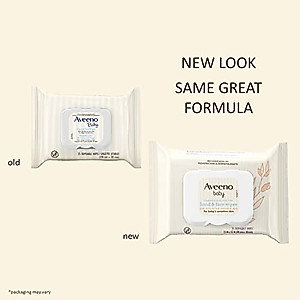 Aveeno Baby Fragrance Free Hand & Face Wipes with Oat Extract & Aloe, Cleansing & Moisturizing Baby Wipes for Sensitive Skin, Sulfate-, Alcohol-, & Paraben-Free, Hypoallergenic, 25 ct