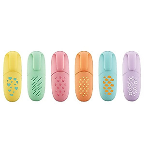 enlegend 6 Piece Stylish Modern Style Mini Highlighter Pen Kawaii Stuff Pastel Color Geometric Line Design Gift Highlighter Marker