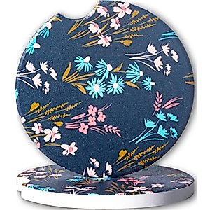 Yeeper 2.56" Ceramic Car Coasters for Cup Holder - Set of 2 Pack, Ceramic Stone Easy Removal of Auto Cup Holder Coaster for Women, Blue Flower Floral Car Decor Accessories