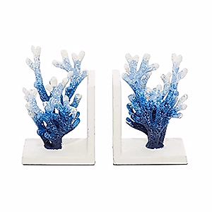 Deco 79 Metal Coral Ombre Bookends, Set of 2 4"W, 7"H, Blue
