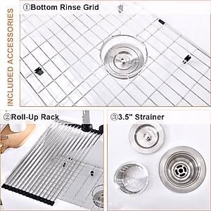 Hovheir 24 Inch Fireclay Farmhouse Kitchen Sink, 24 Laundry Sink White Fireclay Kitchen Sink Apron Sink with Accessories Farm Sink Single Bowl Kitchen Sink