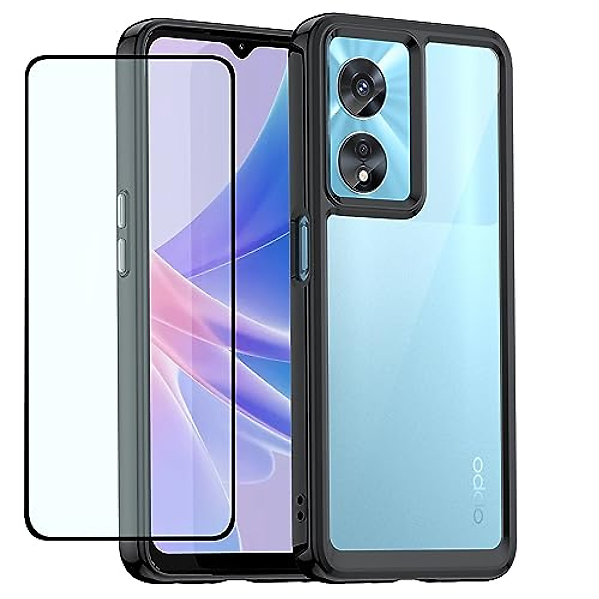 DFTCVBN Phone Case for OnePlus Nord N300 Case, Oppo A57 CPH2389 OnePlus N20 SE Case with Screen Protector, Soft Bumper with Clear Crystal PC Hard Back Shockproof Cover for OnePlus Nord N300 5G Black