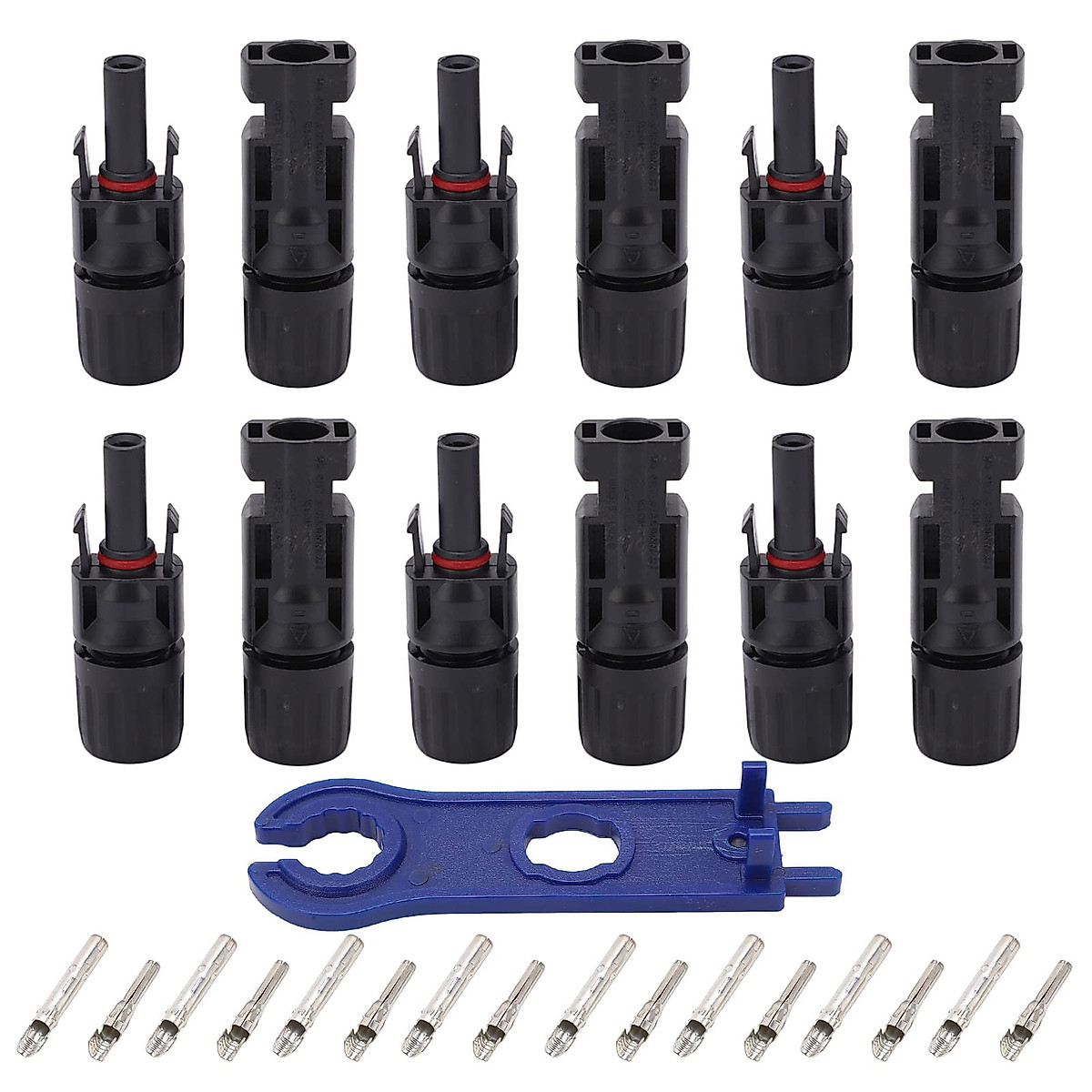 Solar Photovoltaic Connector, Copper Tinned Pins Low Contact Resnce 12PCS Solar Panel Connectors Kit with Wrench for Industry (1000V-30A)