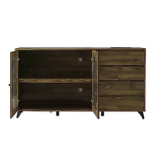 worldchoice Sideboard Buffet Cabinet 63" Wine Bar Cabinet with 4 Drawers & 2 Tempered Glass Doors Coffee Bar Cabinet Console Cabinet with Adjustable Shelf for Living Room Dining Room Kitchen, Brown