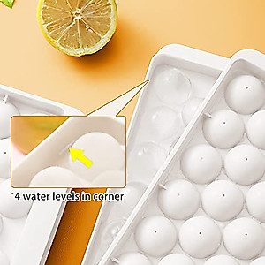 Ice Cube Tray, Round Ice Cube Trays for Freezer, Circle Ice Ball Maker Mold Making 1.2in X 99PCS Sphere Ice Chilling Cocktail Whiskey Coffee, 3 Pack Ice Trays with Lid & Bin & Ice tong & Scoop (White)
