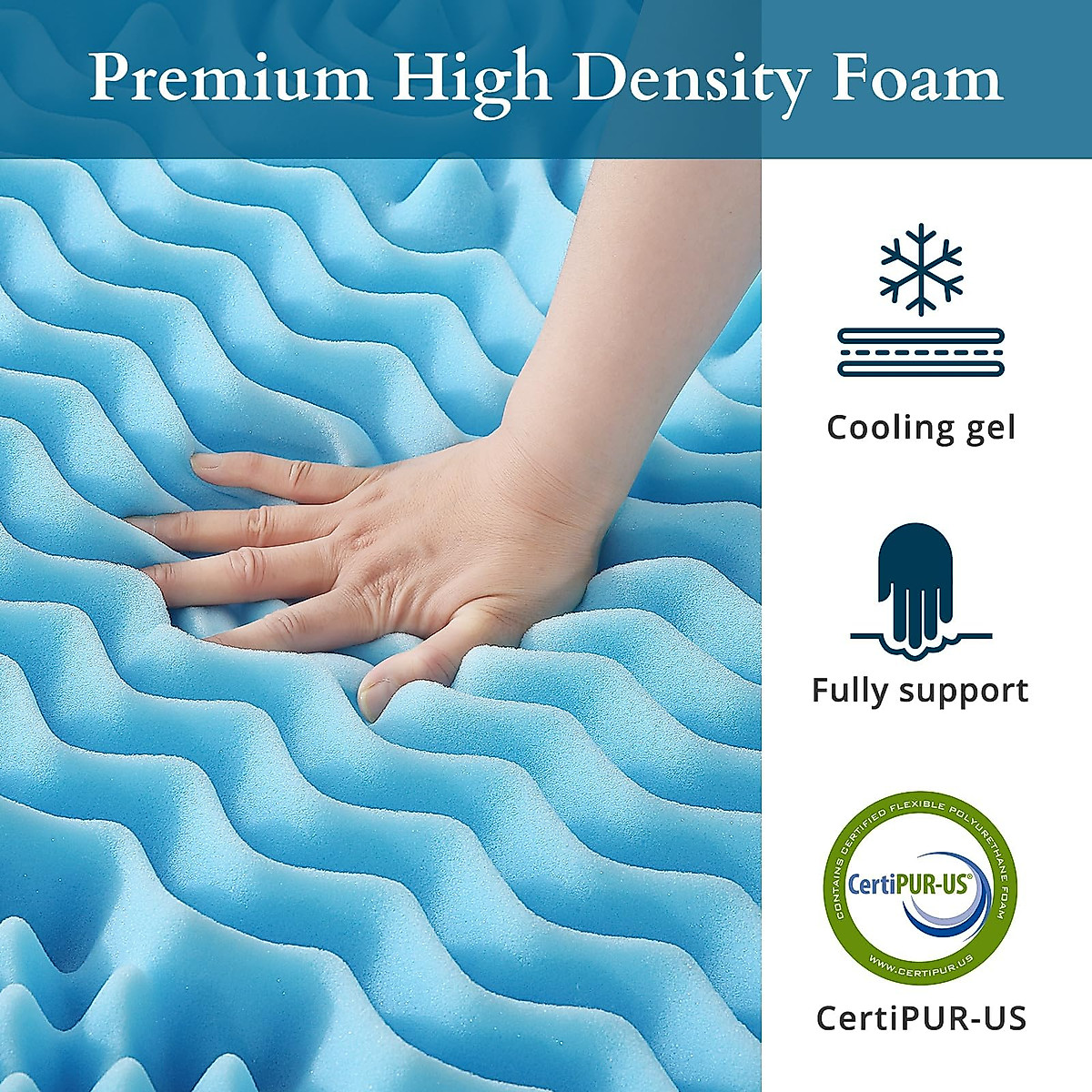 HUXMEYSON Foam Mattress Topper Queen, 7 Zone Cooling Mattress Topper with Gel Infused, Egg Crate Bed Topper Mattress Pad, CertiPUR-US Certified, 3 Inch (60 * 80 Inch)