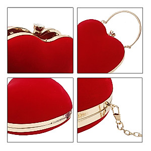 Danse Jupe Women Mini Heart Shape Velvet Evening Clutch Handbag Top-handle Bag Chain Cross-body Bag Purse