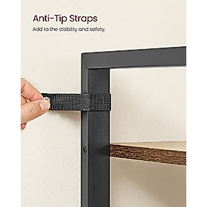 VASAGLE Bookshelf, 5-Tier Storage Rack with Steel Frame, for Living Room, Office, Study, Hallway, Industrial Style, Rustic Brown + Black, ‎11.8 x ‎31.5 x 60 inches