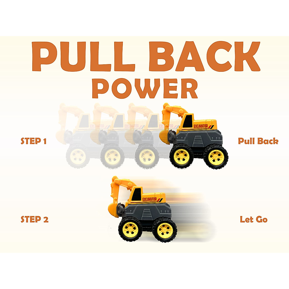 SEESWELL Construction Truck Toys | Monster Truck | Pull Back Friction Powered | Die-cast Alloy Vehicles Playset | 4 Pack | Toys for 3+ Years Old Kids