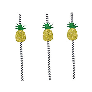 Didiseaon 12 Pcs Paper Straws Juices Birthday Striped Paper Straws Cocktail Drinking Straws Pineapple Straw Strawberry Straw Fruit Drinking Straw Banquet Table Disposable 3d