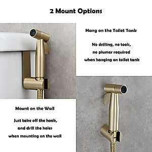 Hand Shower Holder Brushed Gold, Biveah Stainless Steel Toilet Tank Mounting Bracket Hanger for Bidet Sprayer, KZS005BG
